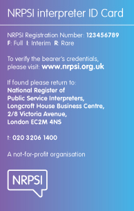 NRPSI -Interpreter's Photo ID Card